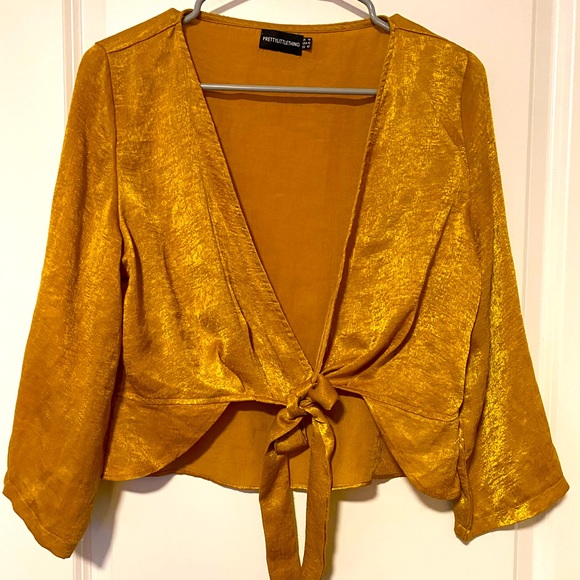 Tops | Gold Long Sleeve Crop Top | Poshmark